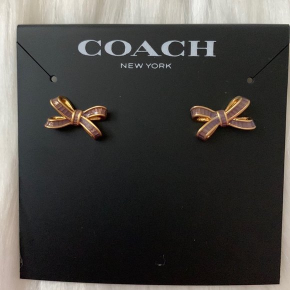 Coach | Jewelry | Coach Bow Enamel Stud Earrings In Goldwine | Poshmark